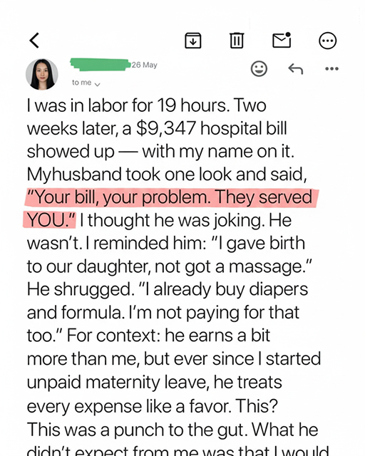 My Husband Refused to Split Our $9,000 Hospital Bill After I Gave Birth ...