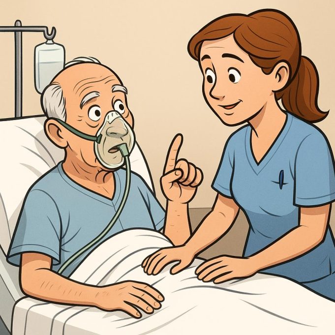 A man was lying in a hospital bed, hooked up to oxygen, recovering from ...