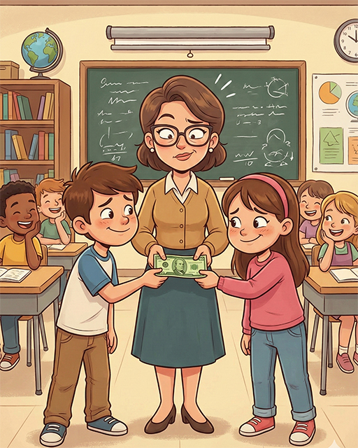 Two students were arguing when their teacher entered the classroom ...